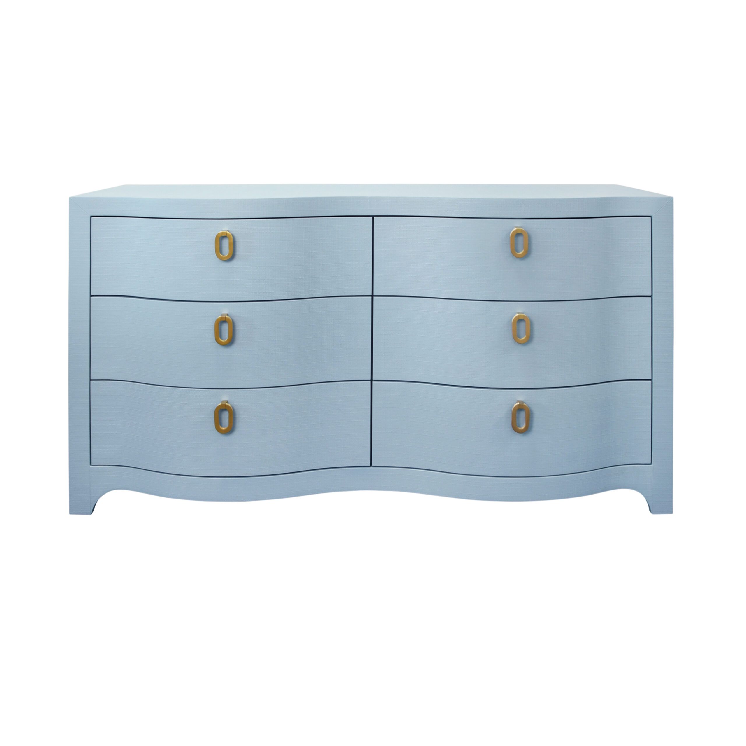 Curved Front Six Drawer Chest In Textured White Linen - JDOUGLAS
